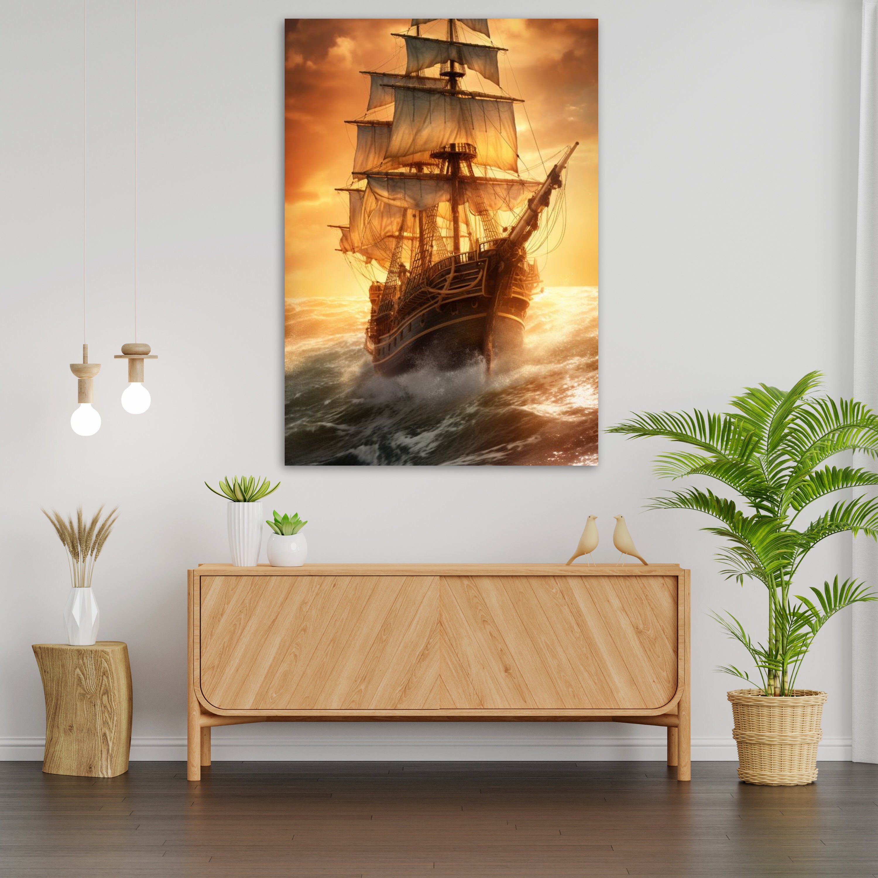 Coastal Ship Large Canvas Wall Art, Ready to Hang, Nautical Beach House ...