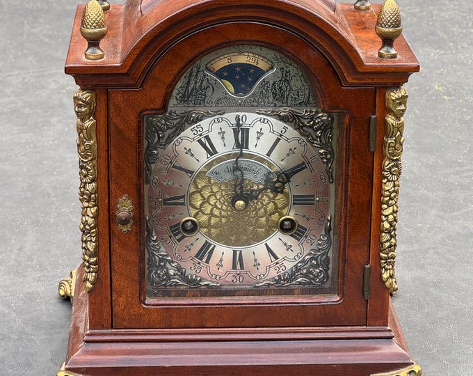 Vintage Wuba Warmink Table Clock in Walnut Wood With Moon Phase and ...