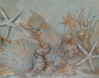 Seashell Coastal Beach Art Decor, Seashell Art, Coastal Home Decor ...