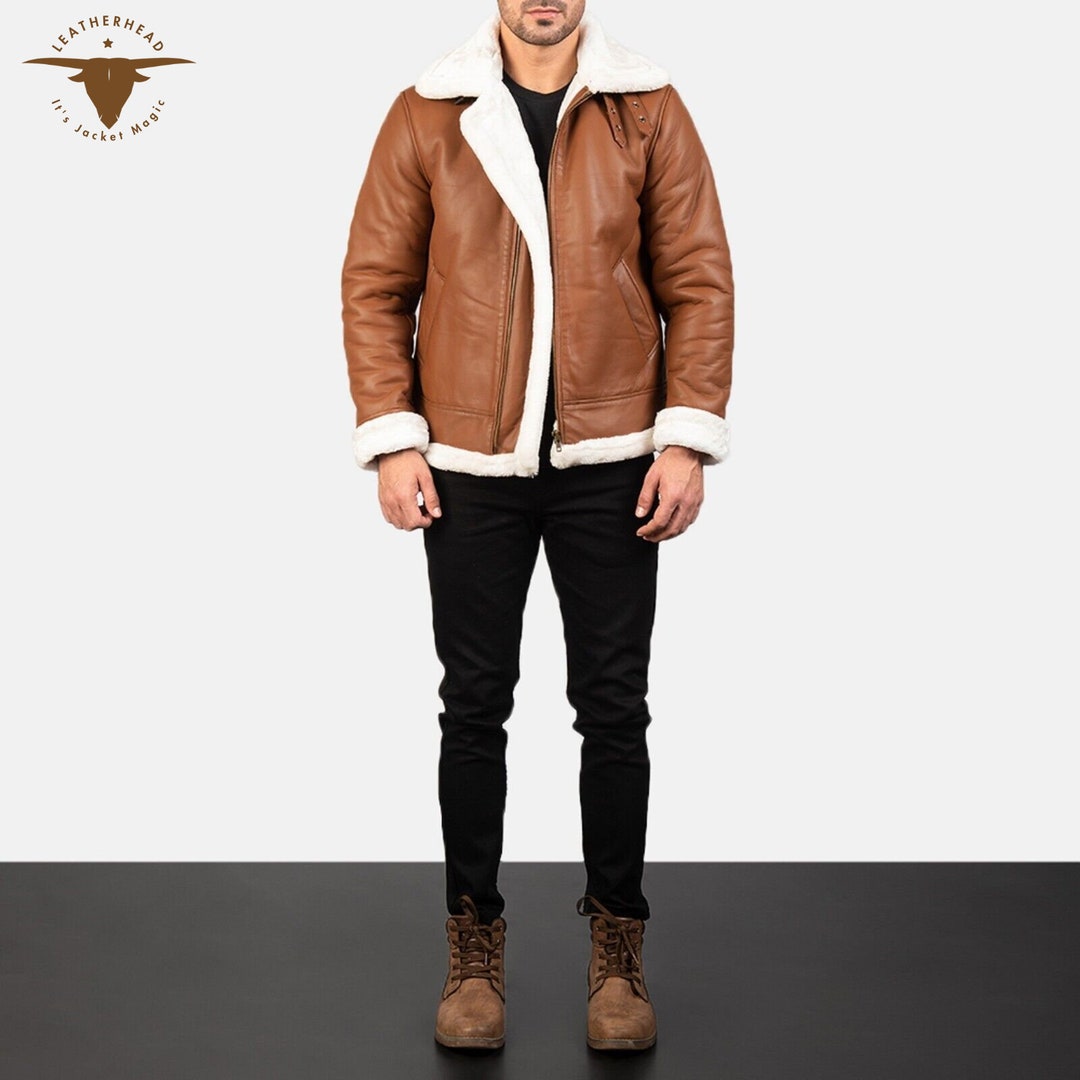 Men's Aviator Bomber Jacket - Shearling Lambskin Leather, RAF B3 Pilot ...