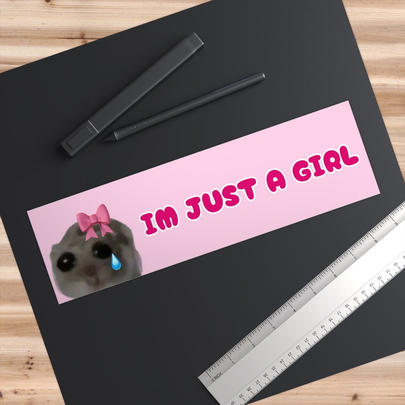 Im Just A Girl Sad Crying Hamster Meme Bumper Sticker, Funny Car Decal ...