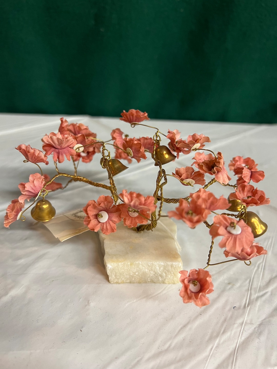 Vintage Handcrafted Prosperity Tree Coral Color Flowers With Brass ...