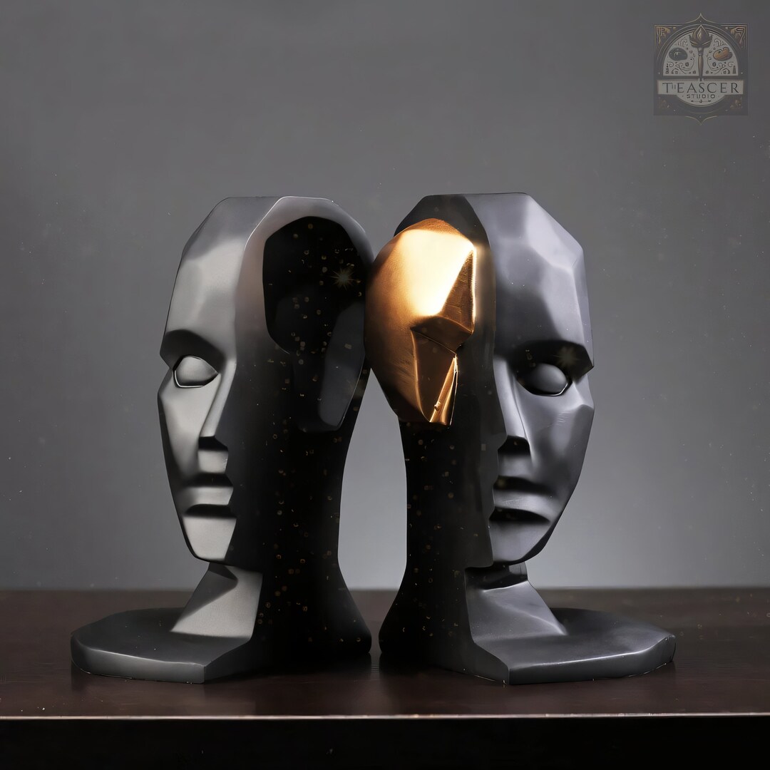 Human Head Statue Brain Statue Head Bust Modern Abstract Gold Head ...