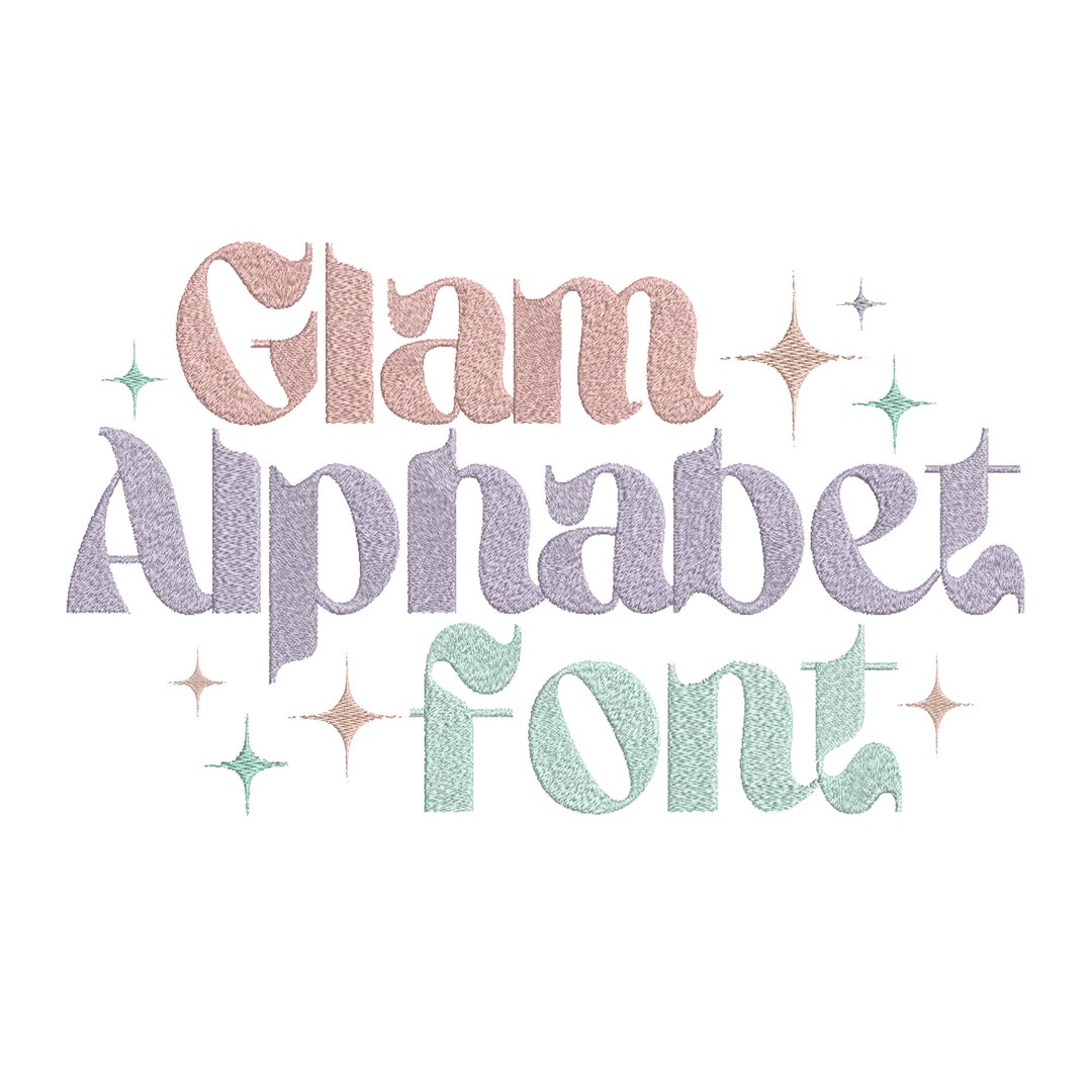 Glam Alphabet Retro Serif Font With Stars, 6 Sizes Embroidery Font ...