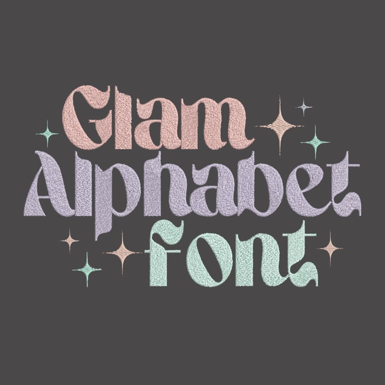 Glam Alphabet Retro Serif Font With Stars, 6 Sizes Embroidery Font ...
