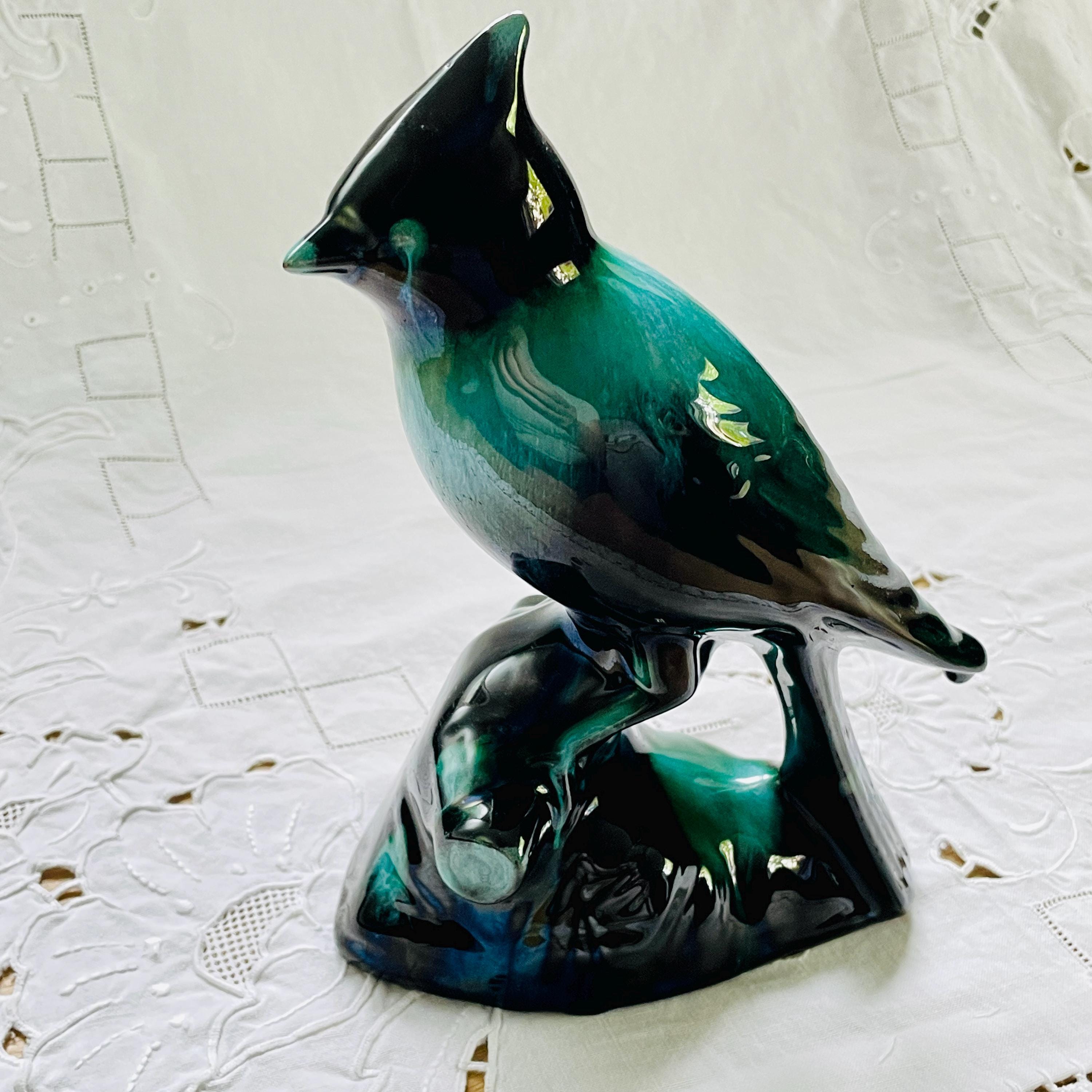 Vintage Blue Mountain Pottery Bird Figurine – Green Black Drip Glaze ...