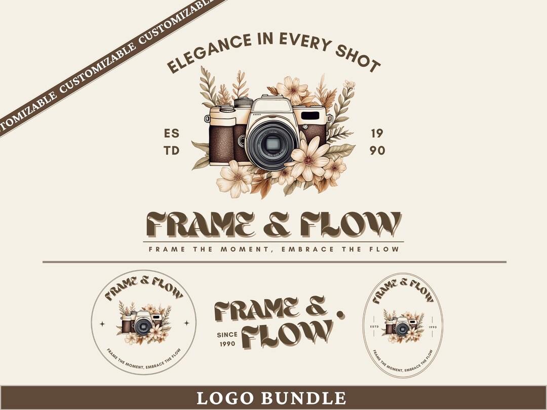 Floral Camera Logo Photography Branding Kit Feminine Photography Logo ...