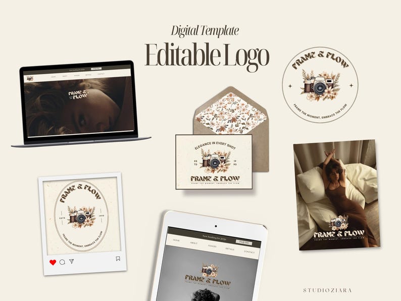 Floral Camera Logo Photography Branding Kit Feminine Photography Logo ...