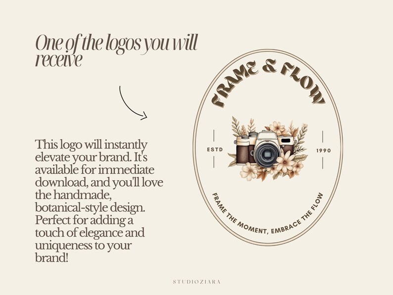Floral Camera Logo Photography Branding Kit Feminine Photography Logo ...