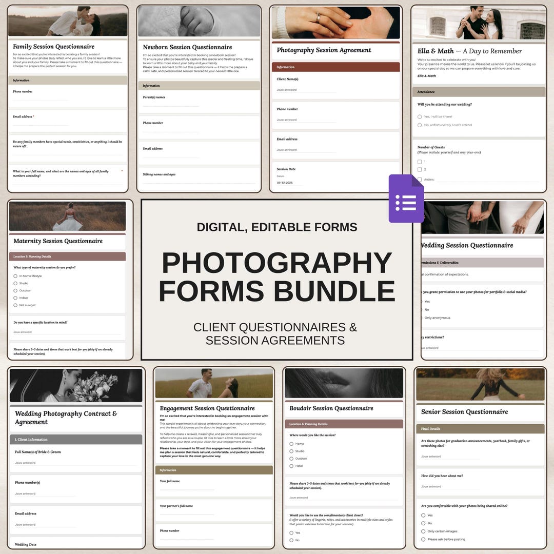 Digital Photography Forms Bundle Fully Editable Questionnaires ...