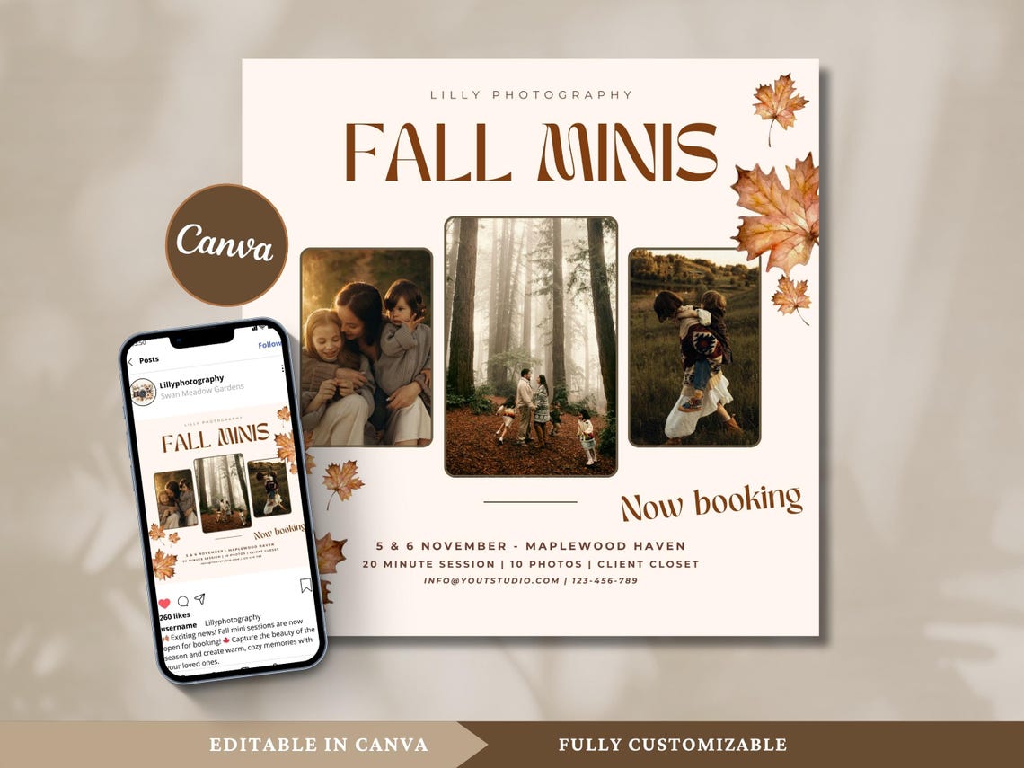 Fall Minis Session Template Canva, Photography Fall Template Mini ...