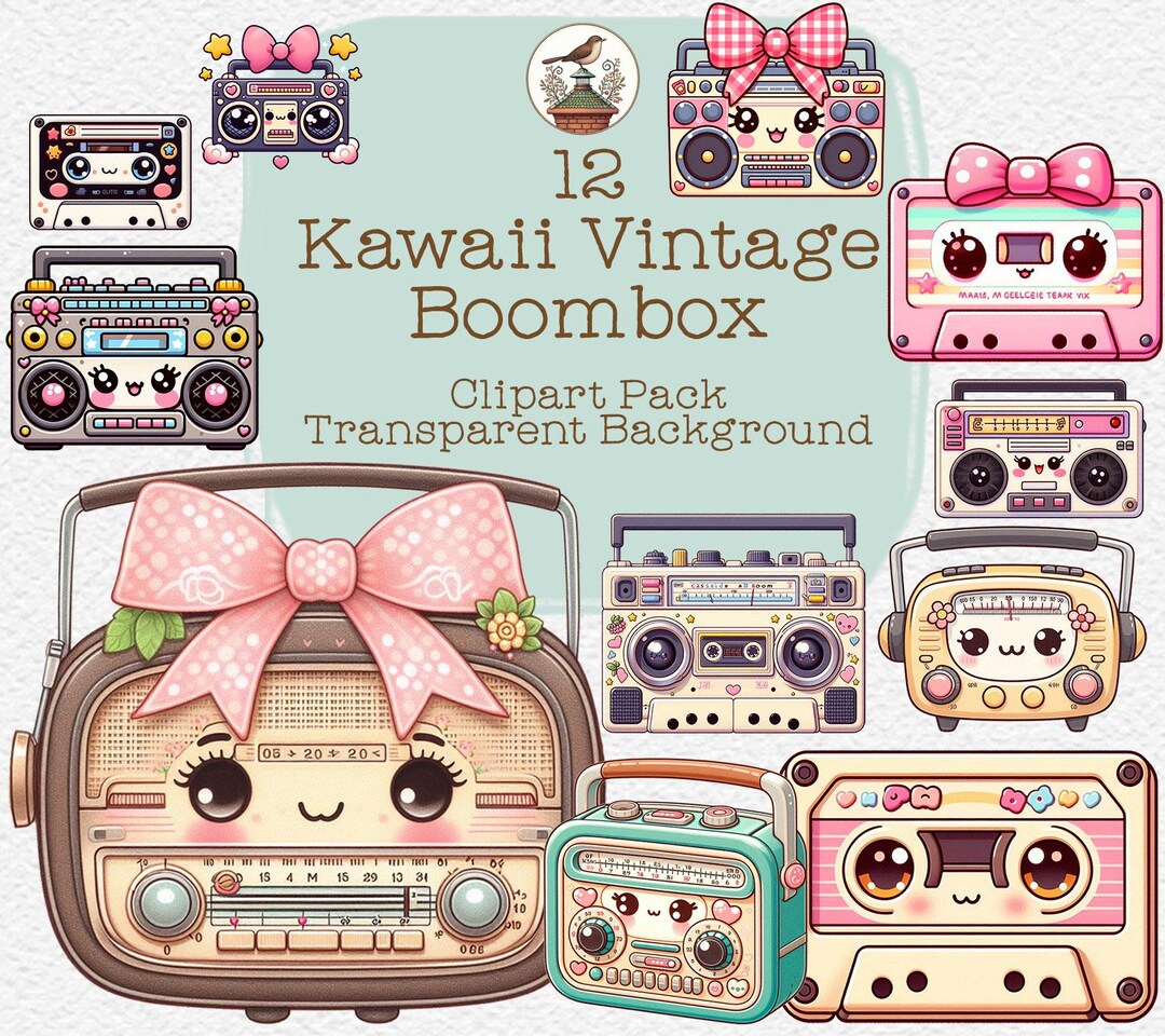 Cute Kawaii Vintage Boombox Cassette Clip Art Clipart PNG Cartoon ...