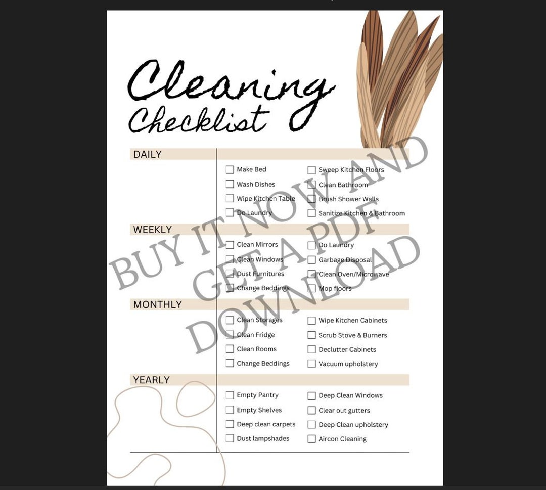 Cleaning Checklist Template Beige - Etsy