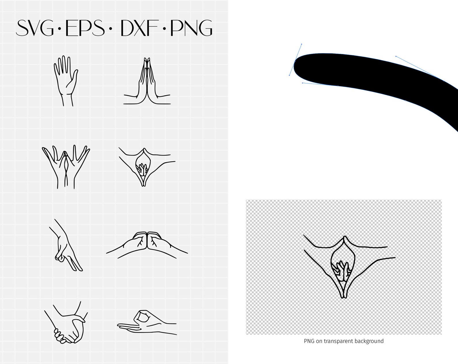 Yoga Mudras Digital Image Vector Design SVG. Digital Clipart Line Art Meditation. Female Line ...