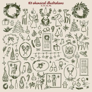 Whimsical Line Art Christmas Clipart. Christmas SVG Bundle Clipart for ...