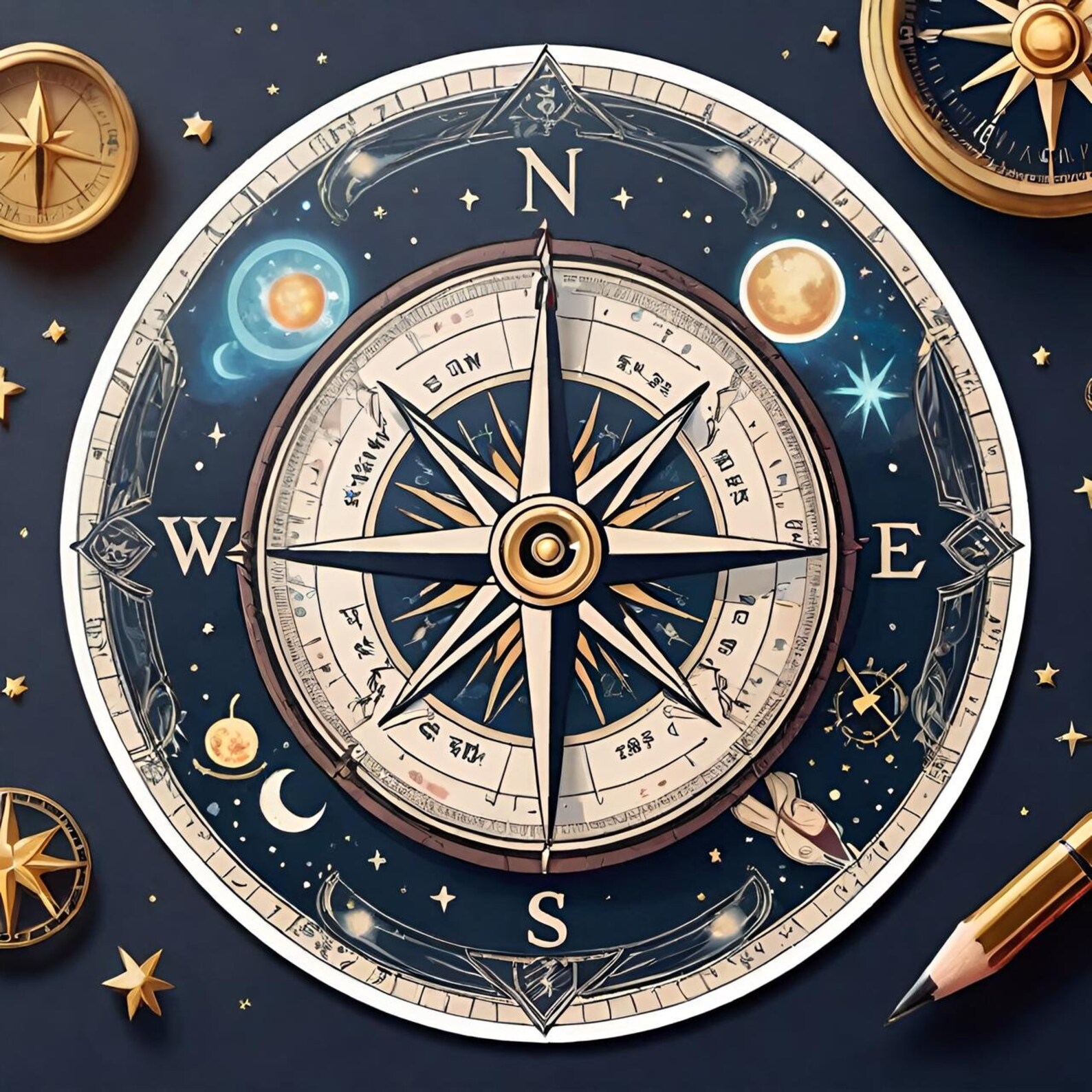 The Timeless Compass 6x6 Cm 12 Piece, High Quality Vector, Sticker Pack ...