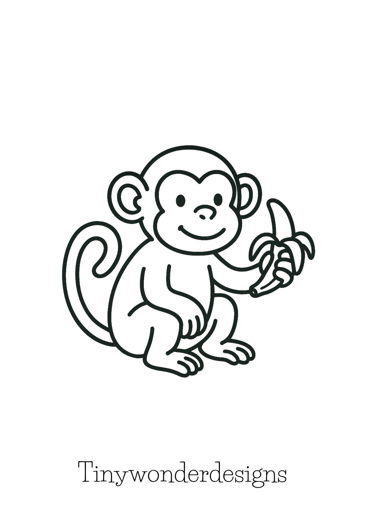 Monkey With Banana Coloring Page PDF | Zoo Coloring Page for Kids ...