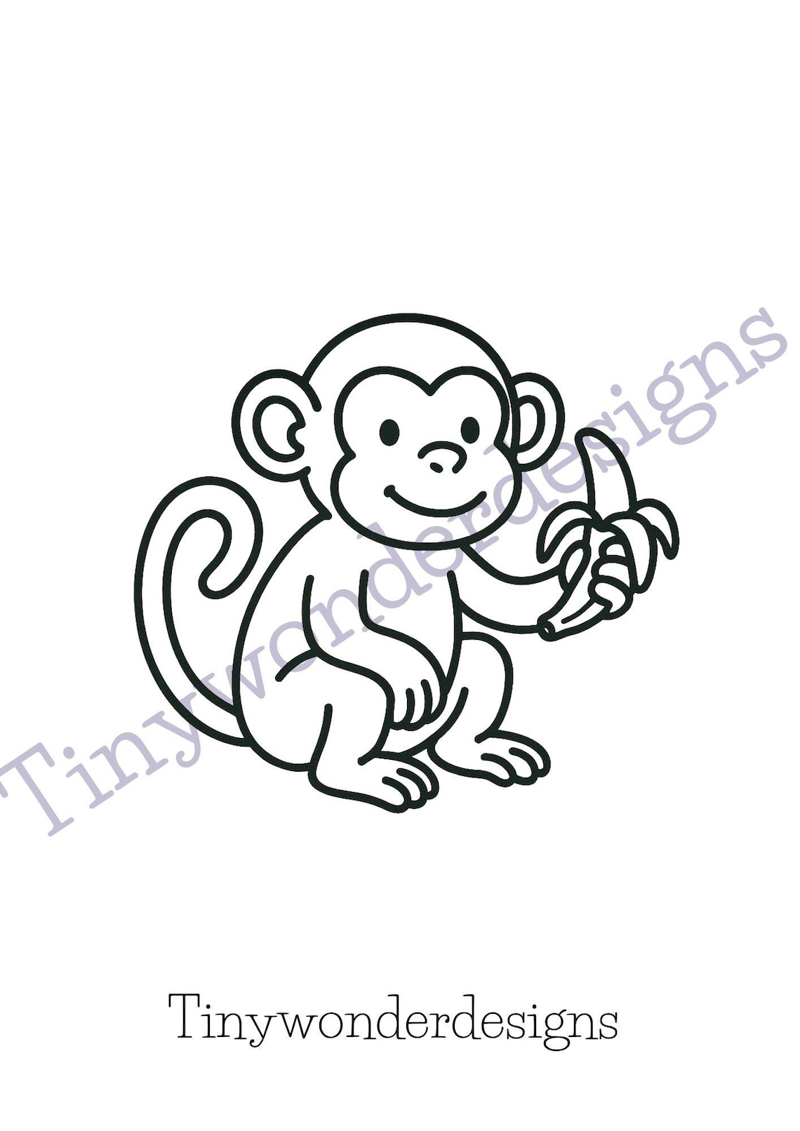 Monkey With Banana Coloring Page PDF | Zoo Coloring Page for Children ...