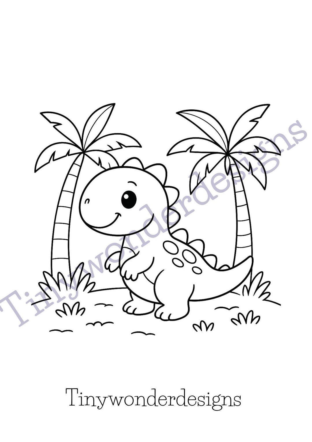 Dinosaur Under Palm Trees Coloring Page PDF | Dinosaur Coloring Page ...