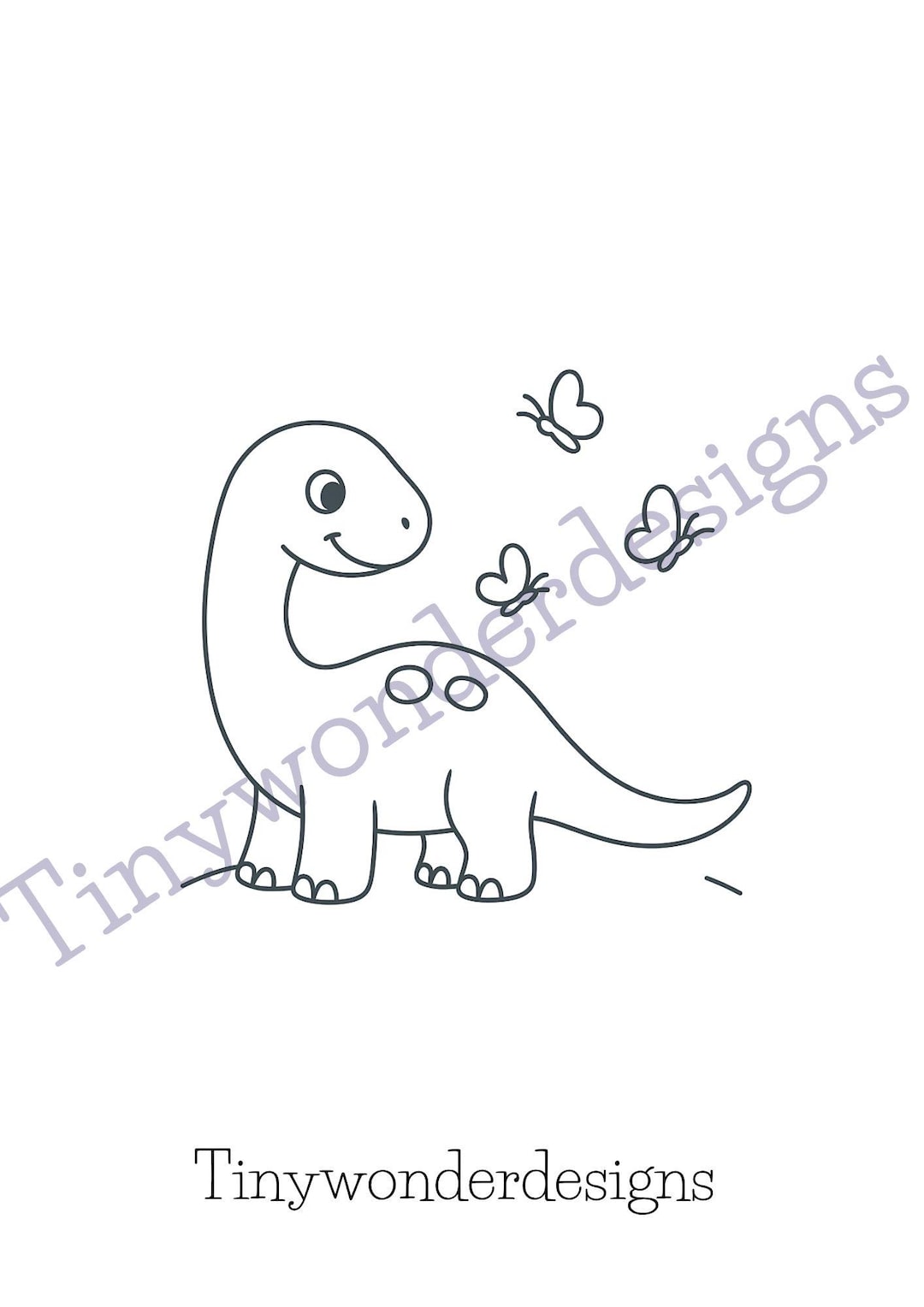 Dinosaur With Butterfly Coloring Page PDF | Dinosaur Coloring Page for ...