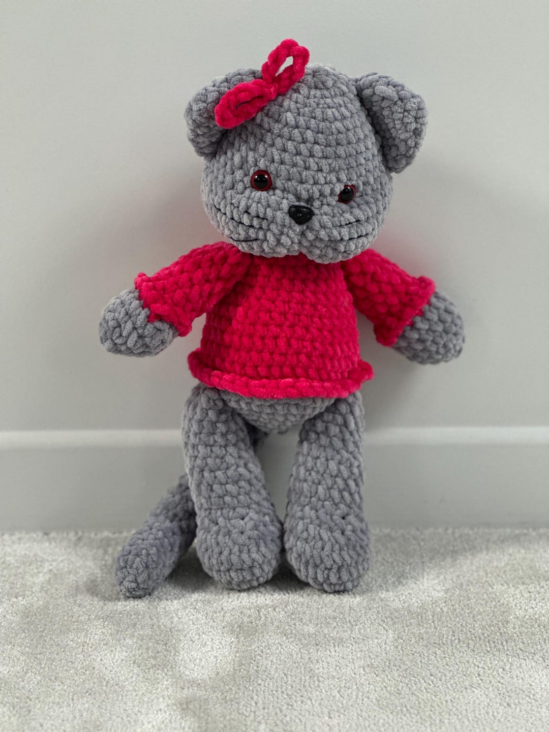 Crochet Plush Cat, Cute Crochet Cat Big Eyed/ Stuffed Cat Toy ...