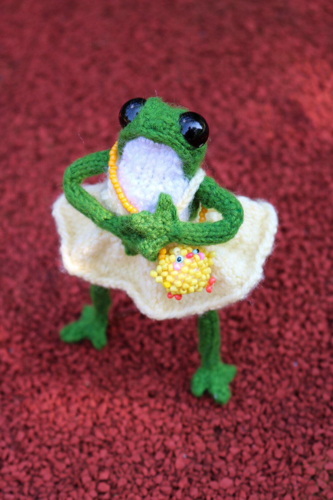 Handmade Green Knitted Frog Plush in Dress With a Purse, - Tiktok Frog ...