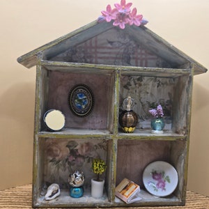 Decoupage Miniature Shadow Box, Wall Hanging or Floor Display, OOAK, 1: ...