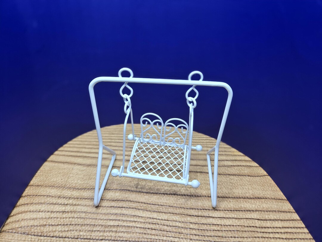 Miniature Victorian Garden Swing, Scrolled White Metal, Landscape Theme ...
