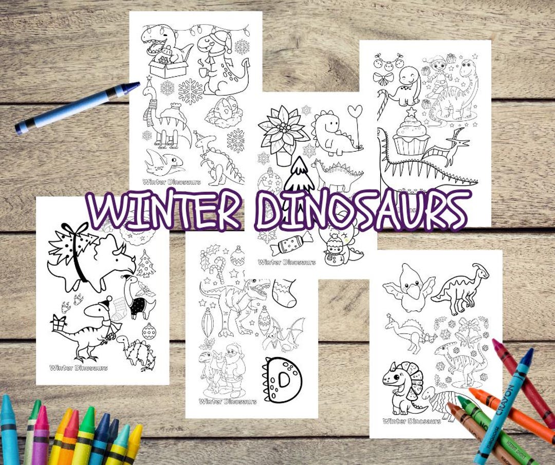 Winter Dinosaurs Coloring Pages for Kids! - Etsy