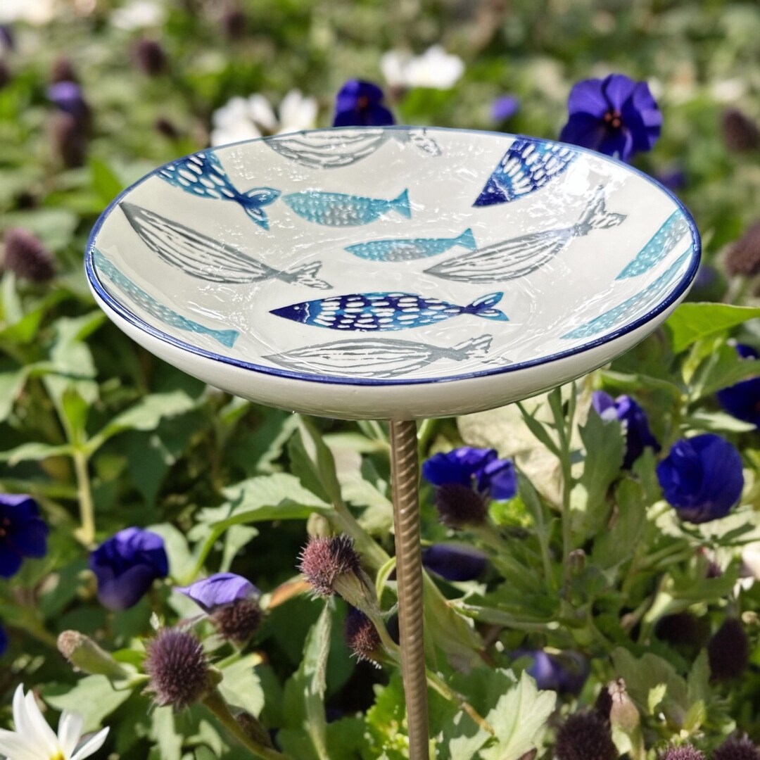 Papart Seramik Fish Series Flowerpot Mini Birdbath in Shades of Blue ...