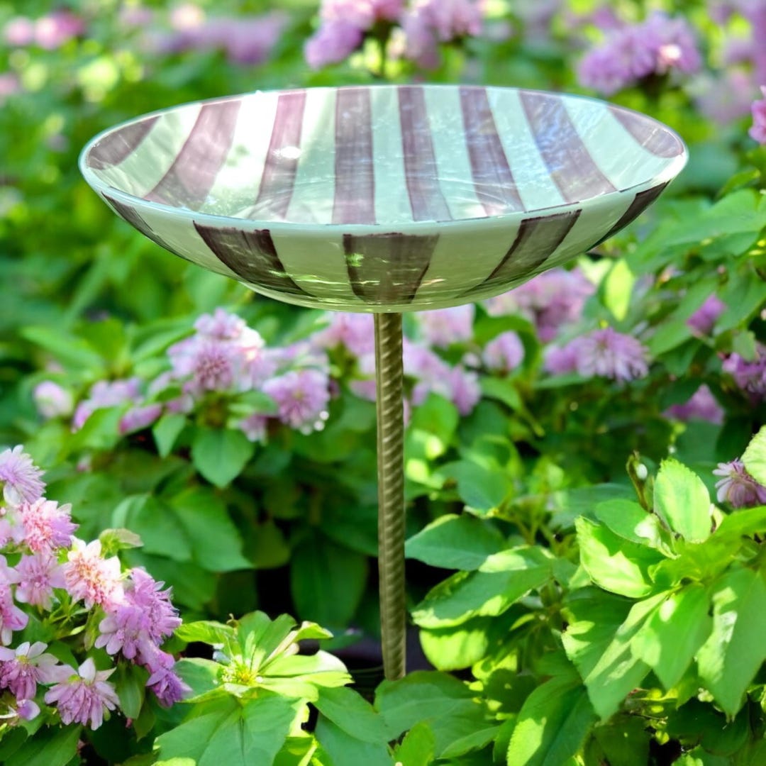 Small Bird Bath With Whimsical Purple Stripes for Gardeners and Bird ...