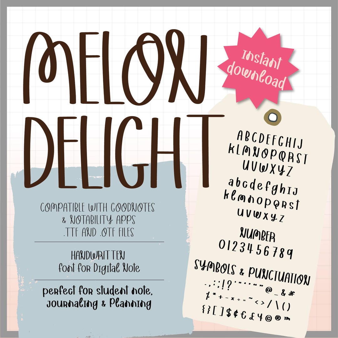 Melon Delight Handwritten Font for Goodnotes, Journaling and Planner ...