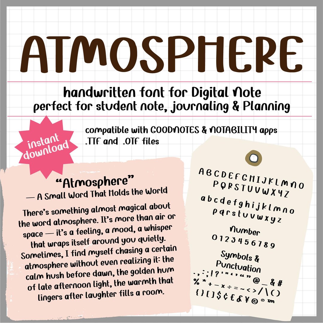 Atmosphere Font | Cute Handwritten Font for iPad Goodnotes, Aesthetic ...