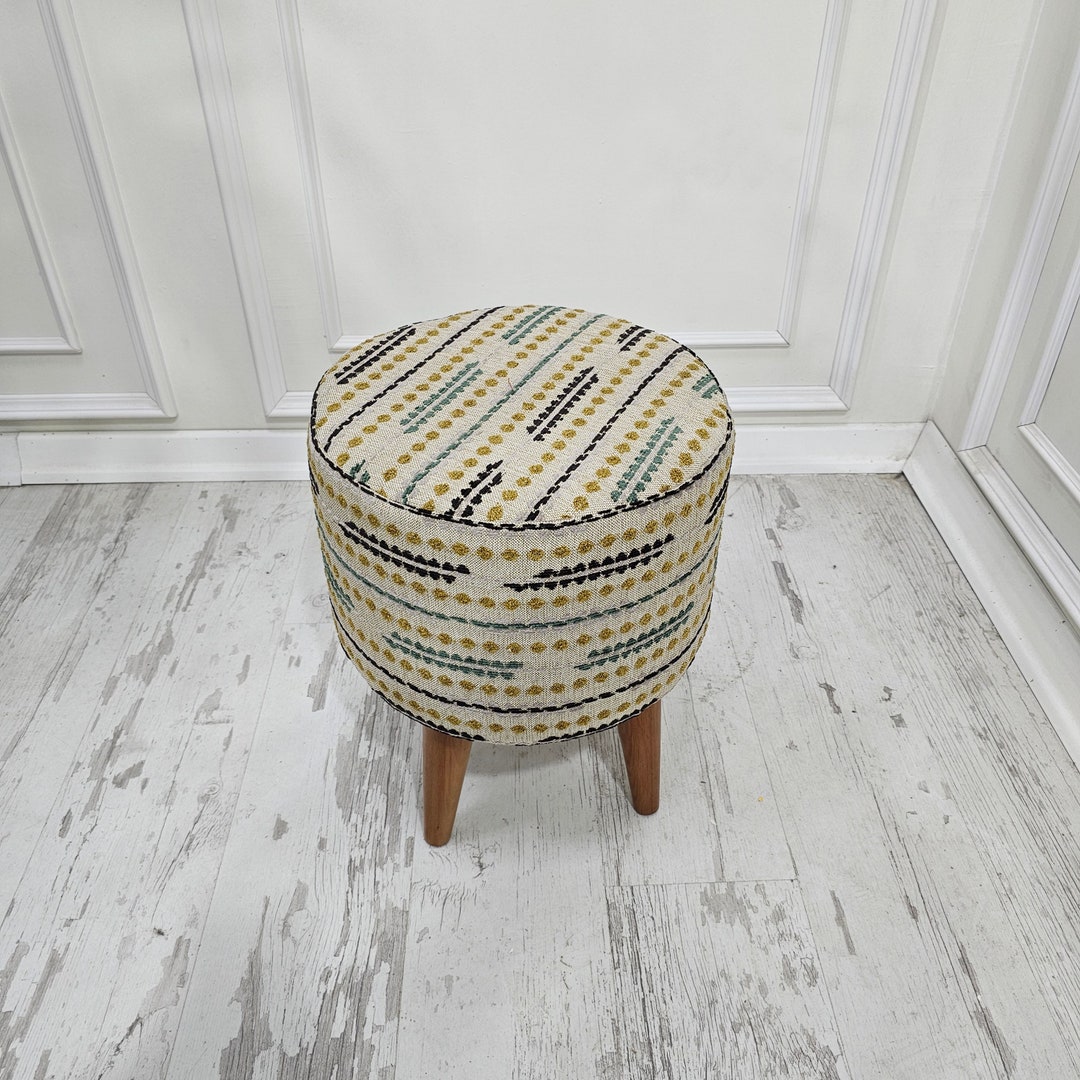 Round Pouf Stool, Bedroom Pouf, Footstool Ottoman, Tufted Stool, Piano ...
