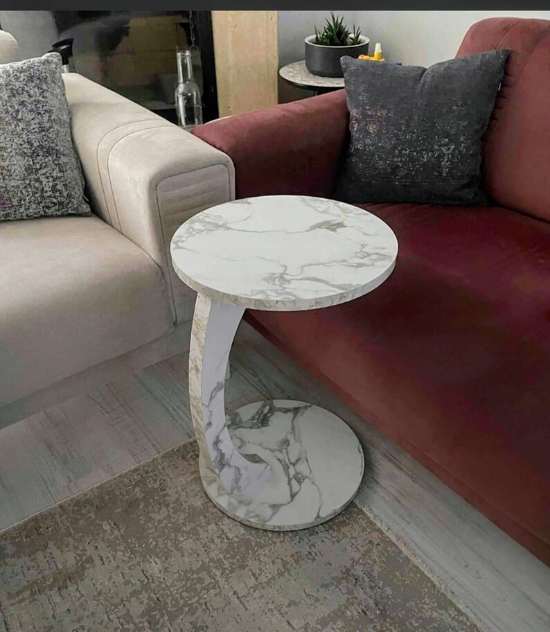 Rolling C Table With Marble Look: Sofa Laptop Desk - Etsy