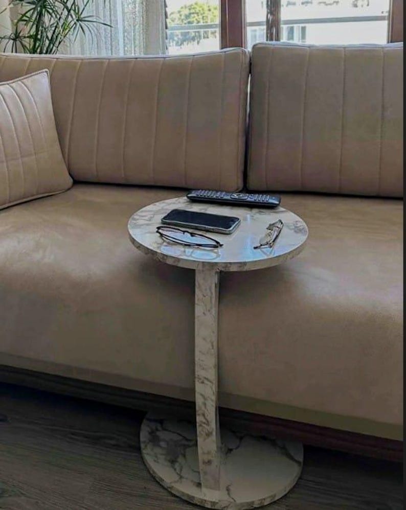 Rolling C Table With Marble Look: Sofa Laptop Desk - Etsy
