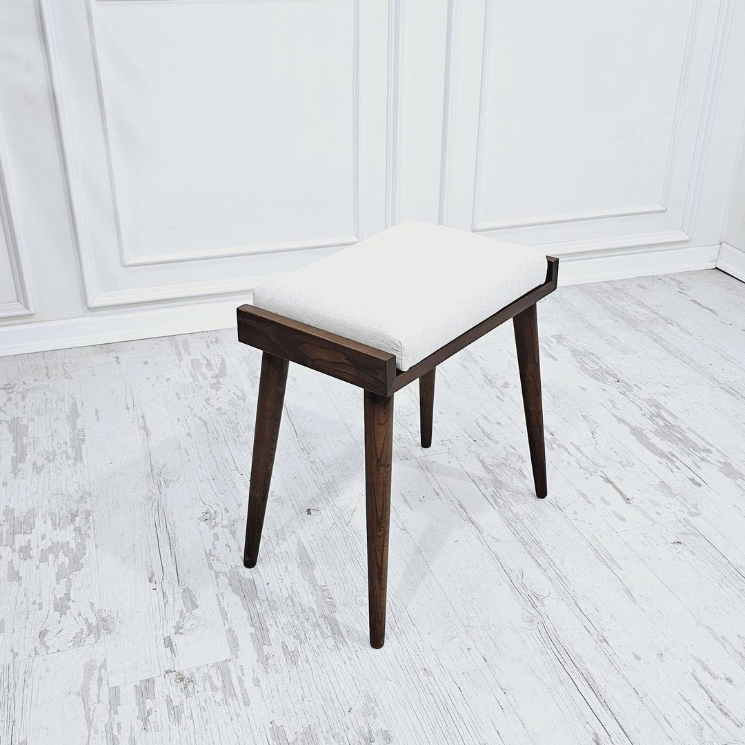 Handmade White Leather Piano Bench, Cushioned Bedroom Bench, Mid ...