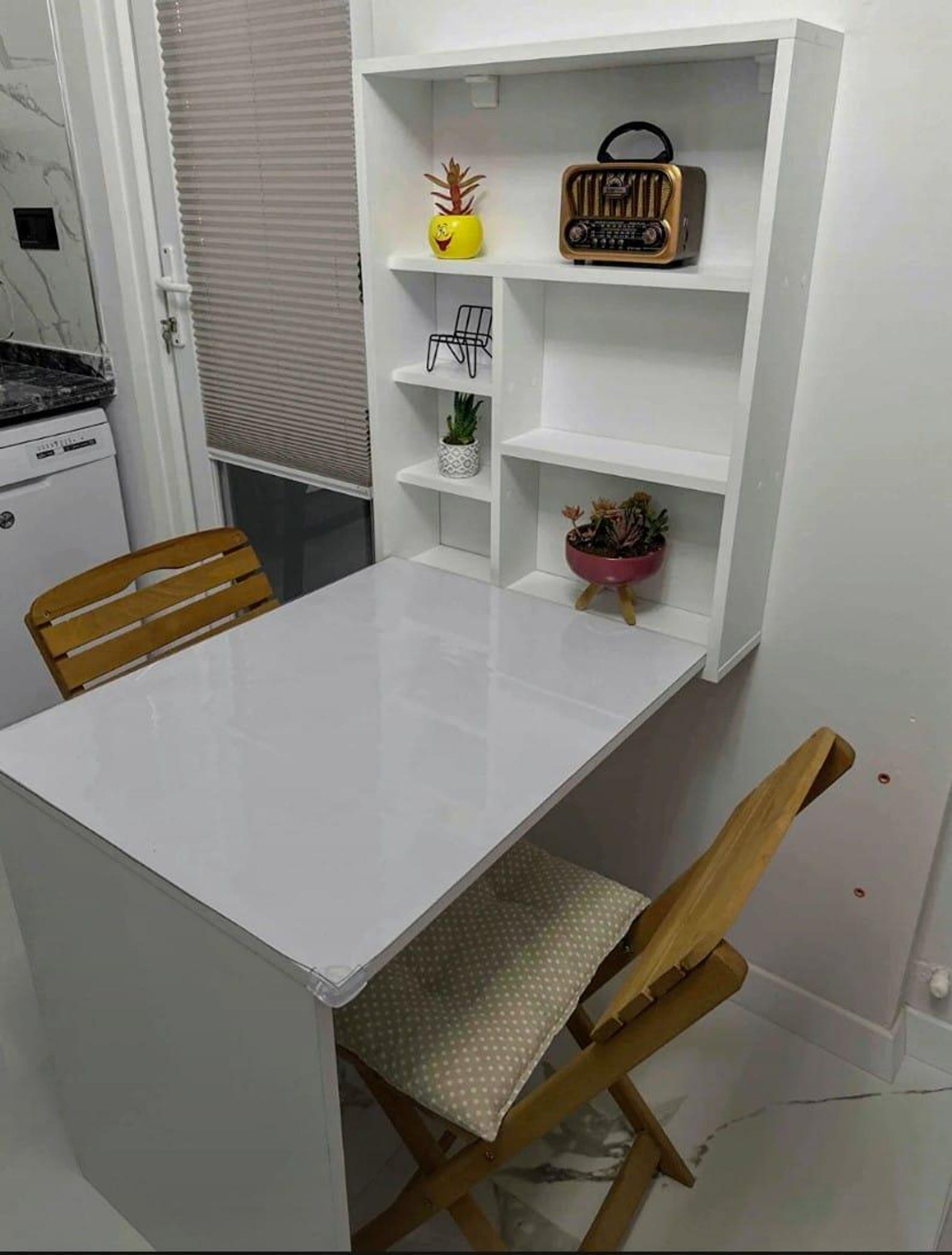 Wall Mounted Folding Desk With Storage Shelves: Space Saving Murphy ...