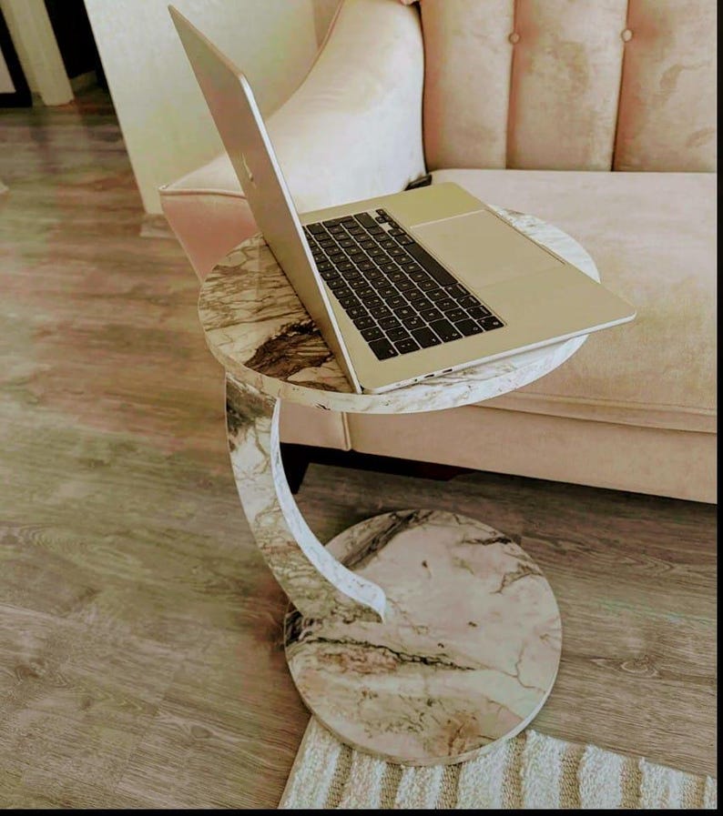 Rolling C Table With Marble Look: Sofa Laptop Desk - Etsy
