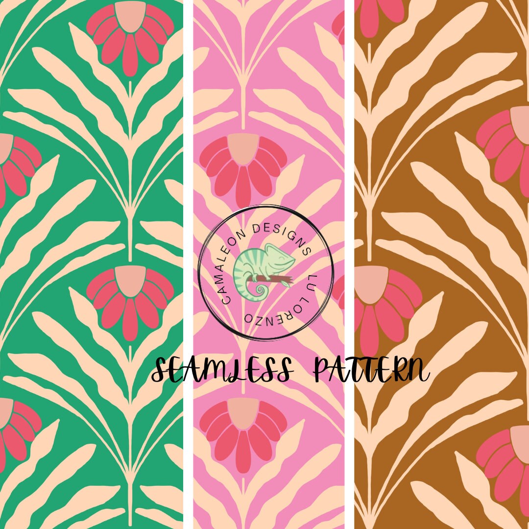 TROPICAL OLD PARADISE Pink Palms Scallop Seamless Pattern,floral Jpg ...