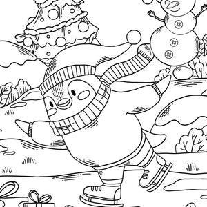 Adorable Winter Penguin Coloring Page - Etsy