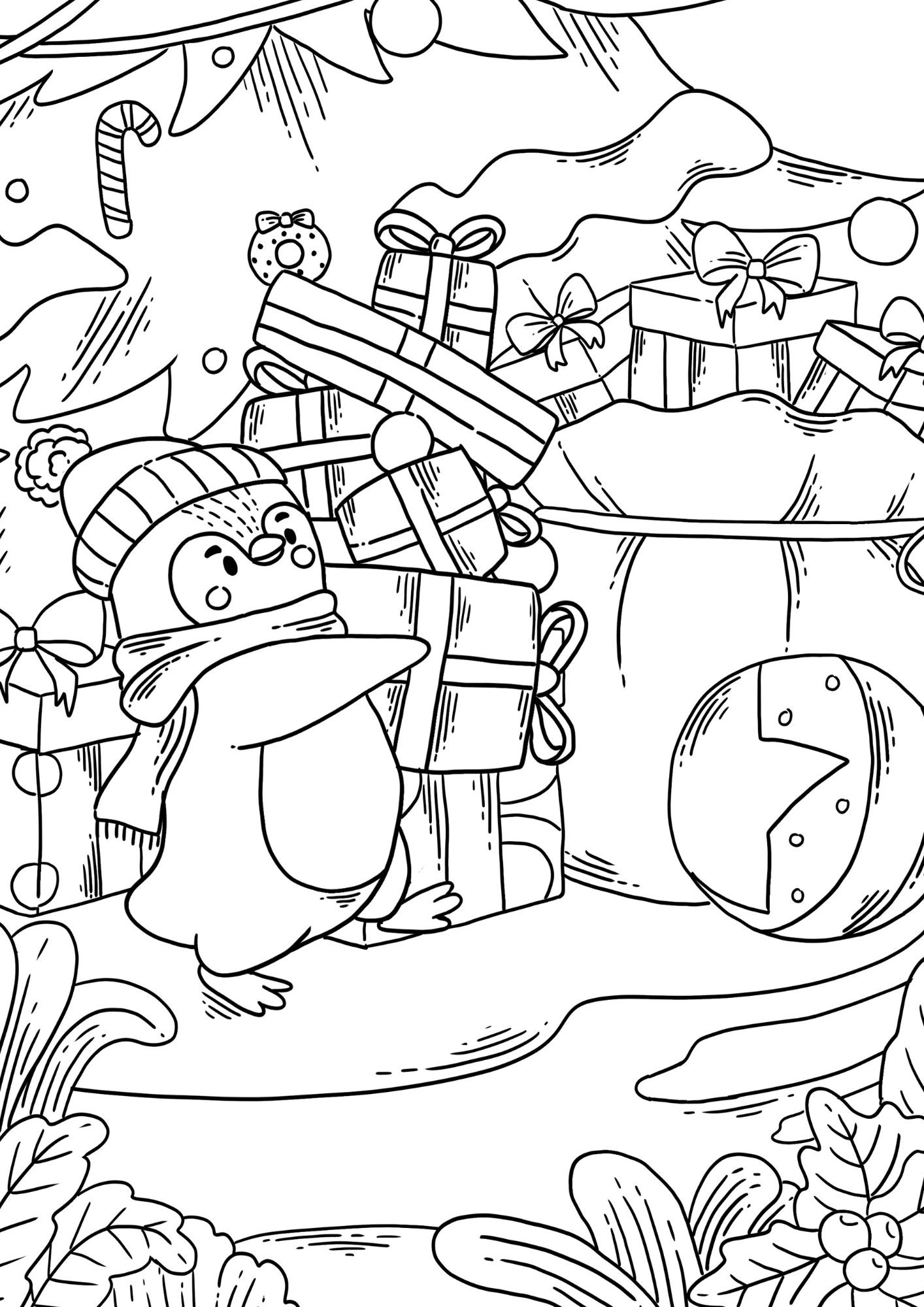 Adorable Winter Penguin Coloring Page - Etsy