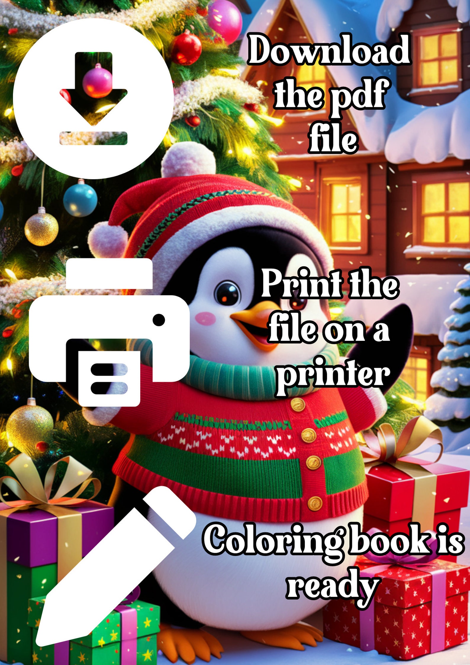 Adorable Winter Penguin Coloring Page - Etsy