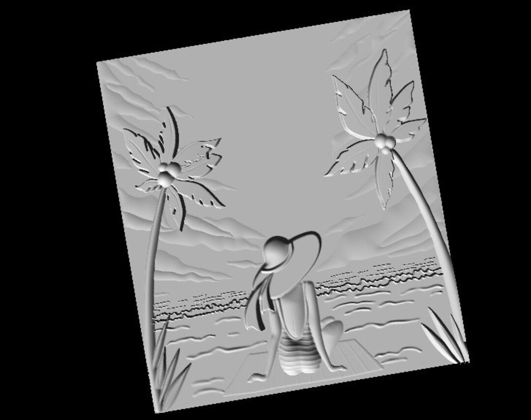 Sea , Palm Tree , Landscape , 3D STL Model, CNC Router Engraver, Artcam ...