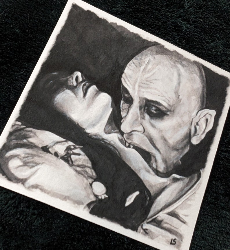 Nosferatu Ink Painting, Vampire Bite, Horror Classic, Mini Giclee Art ...