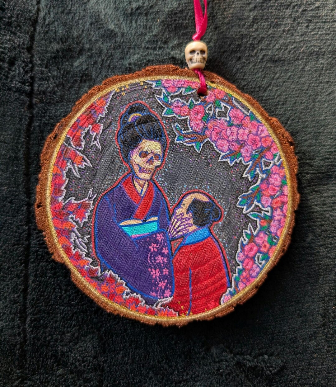 Yokai Geisha Wood Slice Painting. Skull, Demon, Japan, Japanese ...