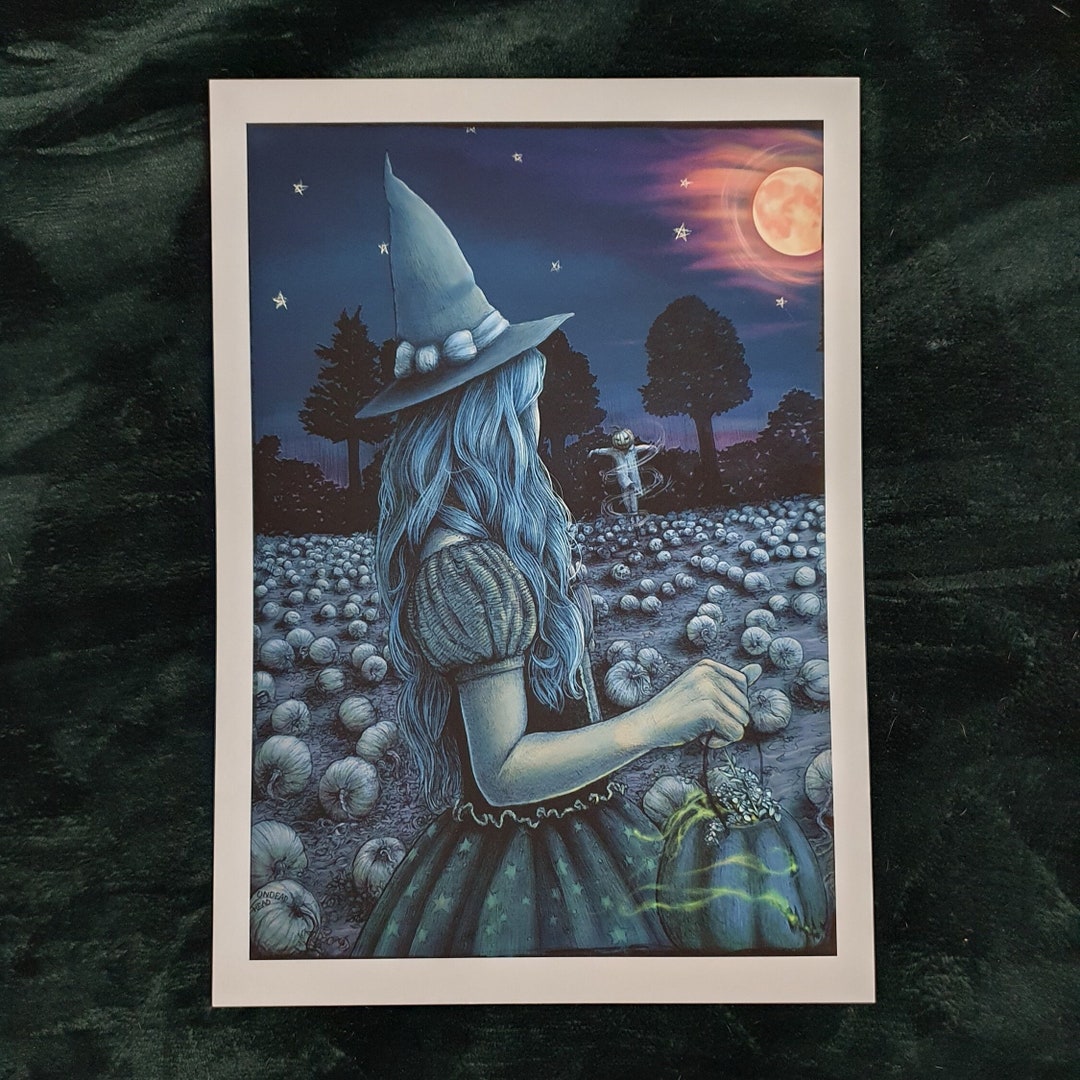 Witch Pumpkin Painting, A4 Fine Art Print. Witches, Witchcraft, Spooky ...