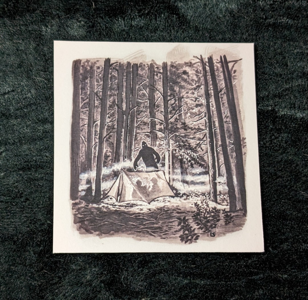 Bigfoot Ink Painting, Mini Art Print, Horror, Cryptid, Spooky, Trees ...