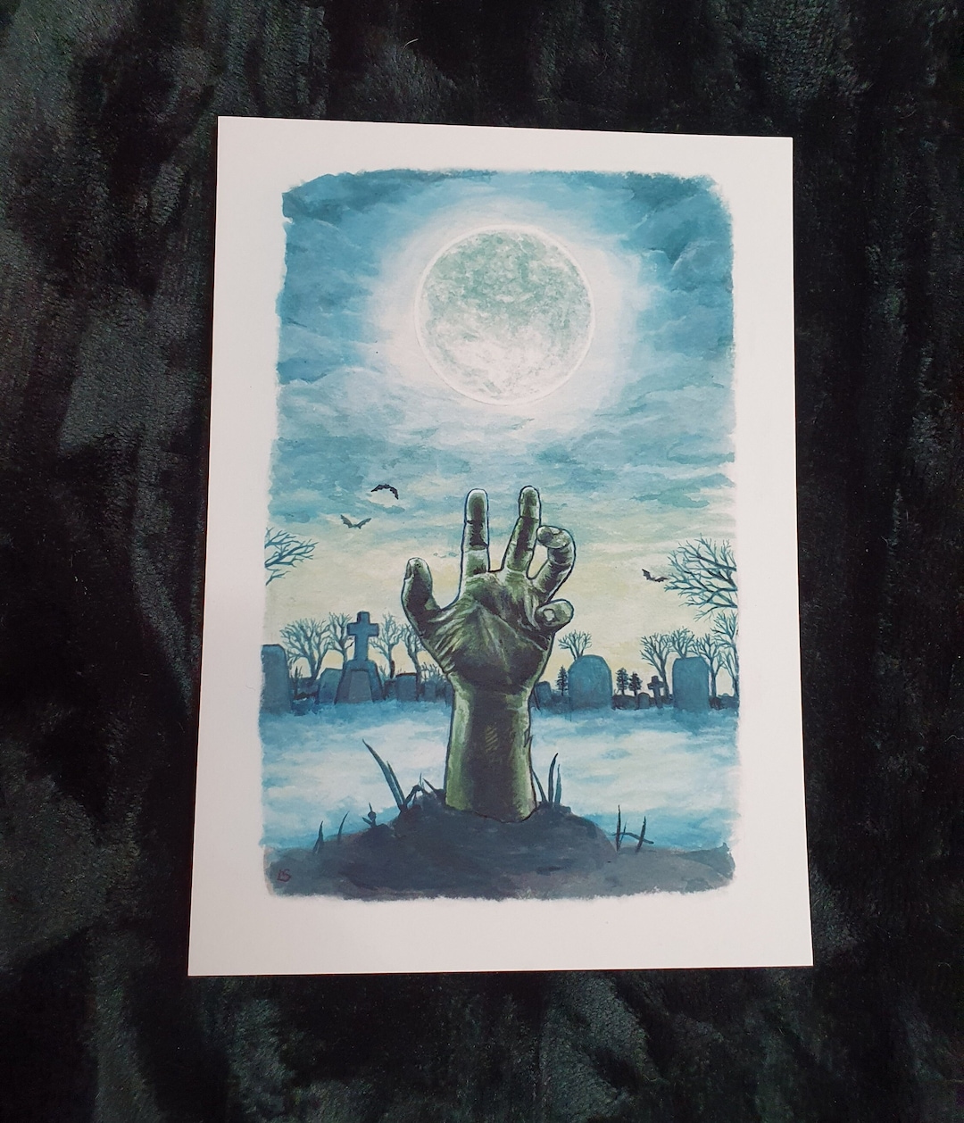 Zombie Hand, Spooky Cemetery Painting. A5 Giclée Art Print. Horror ...