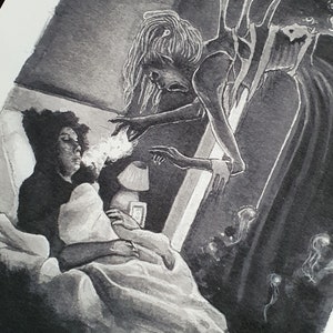 Sleep Paralysis Demon Painting, Dark Art, Horror, Ghost, Ink A5 Fine ...